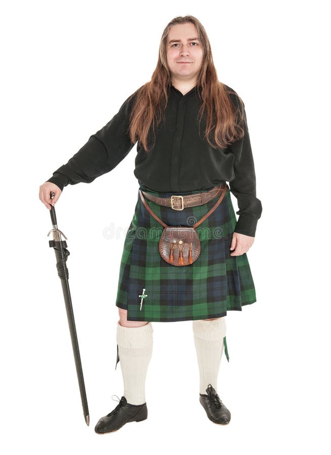 Scottish Man in Traditional National Costume with Sword Stock Photo ...
