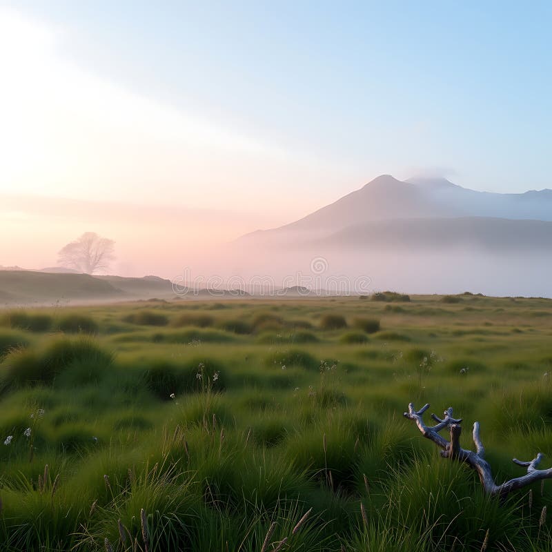 Scottish Meadows with Morning Colors Stock Illustration - Illustration ...