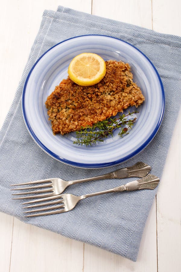 Scottish with Oatmeal Coated Kipper with Thyme and Slice Lemon Stock ...