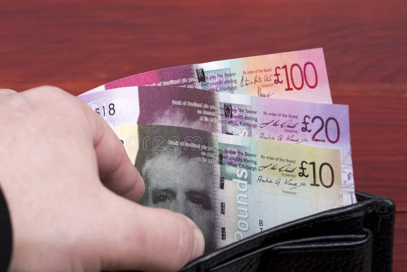 Scottish Pounds in a Black Wallet Stock Photo - Image of hand, scotland ...