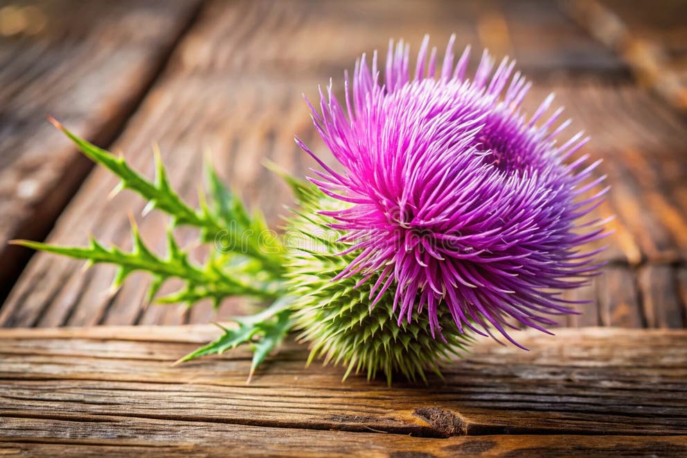 Scottish Thistle on Wooden Table Stock Illustration - Illustration of ...