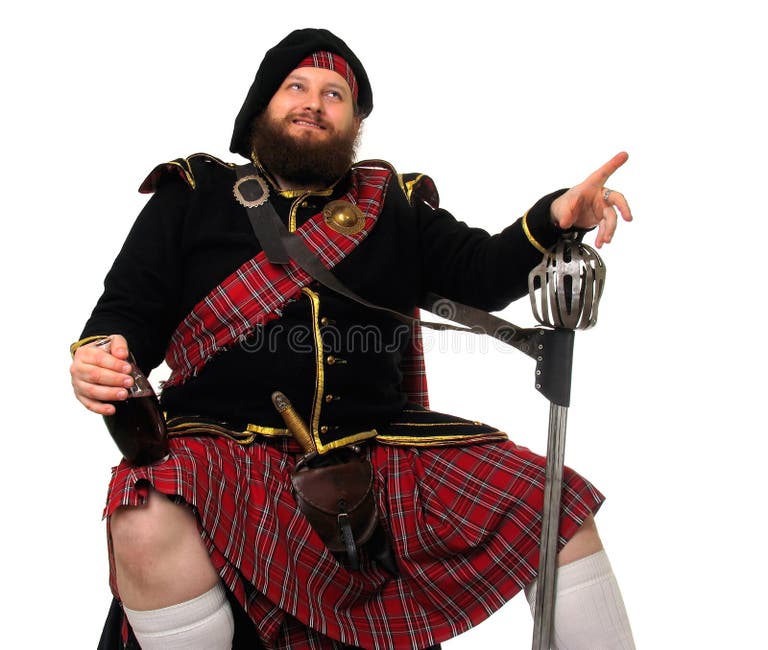 Scottish Warrior with Bottle of Red Wine Stock Photo - Image of brunet ...