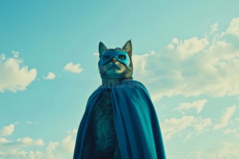 Scottish Whiskas with a Blue Cloak and Mask. a Superhero Cat with a ...