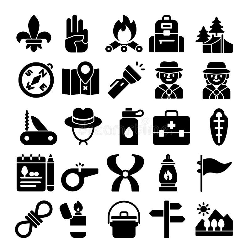 Scout black solid icons stock vector. Illustration of flashlight ...