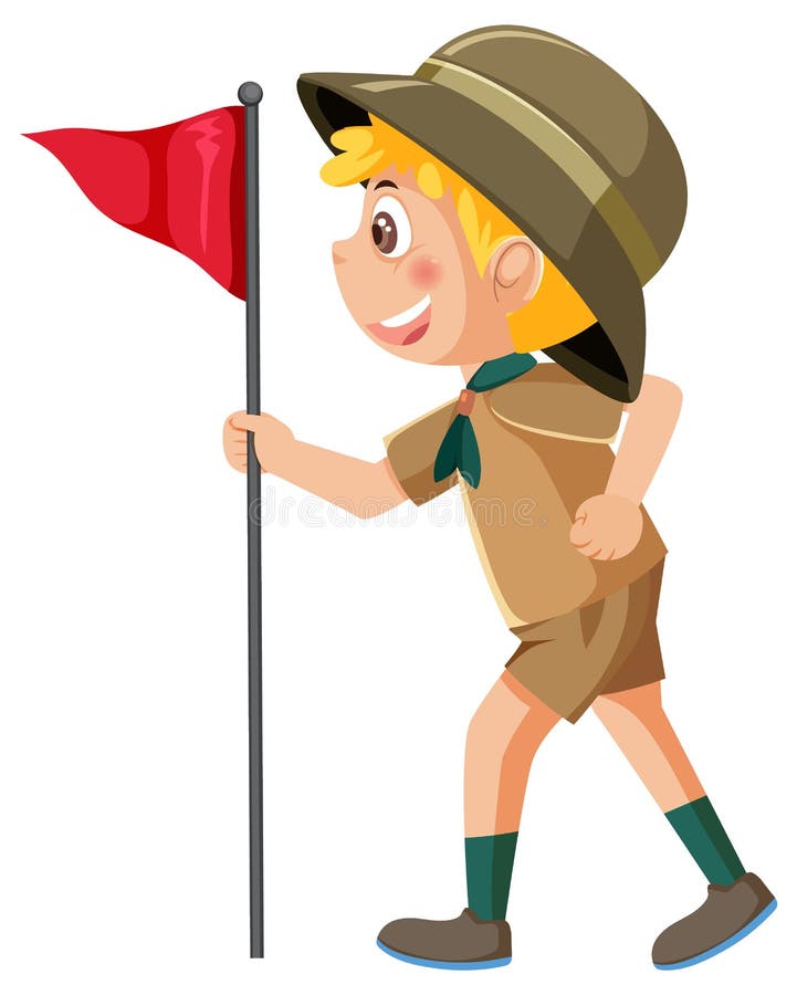 Scout Boy Cartoon Character Holding Flag Stock Vector - Illustration of ...