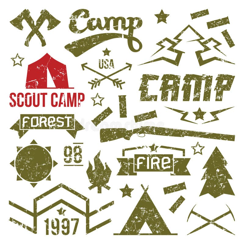 Scout camp badges stock vector. Illustration of outdoors - 46749421