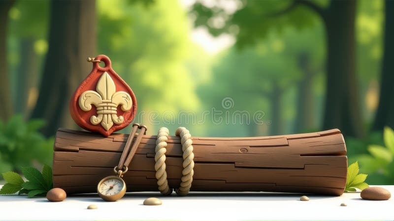 Scout Emblem, Compass, and Log in a Forest - Scouting Adventure Concept ...