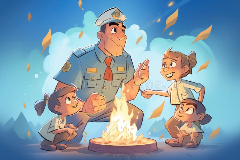 Scout Leader Teaching Children How To Light a Fire Stock Photo - Image ...