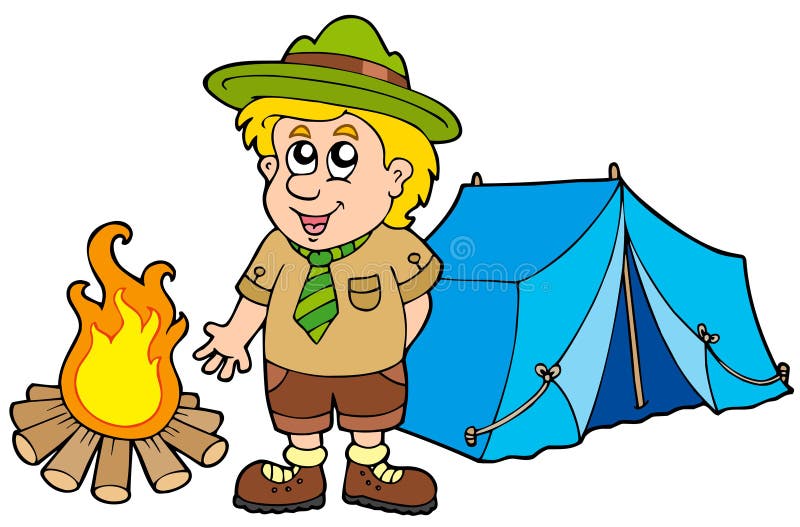 Scout with tent and fire stock vector. Illustration of happiness - 13153570