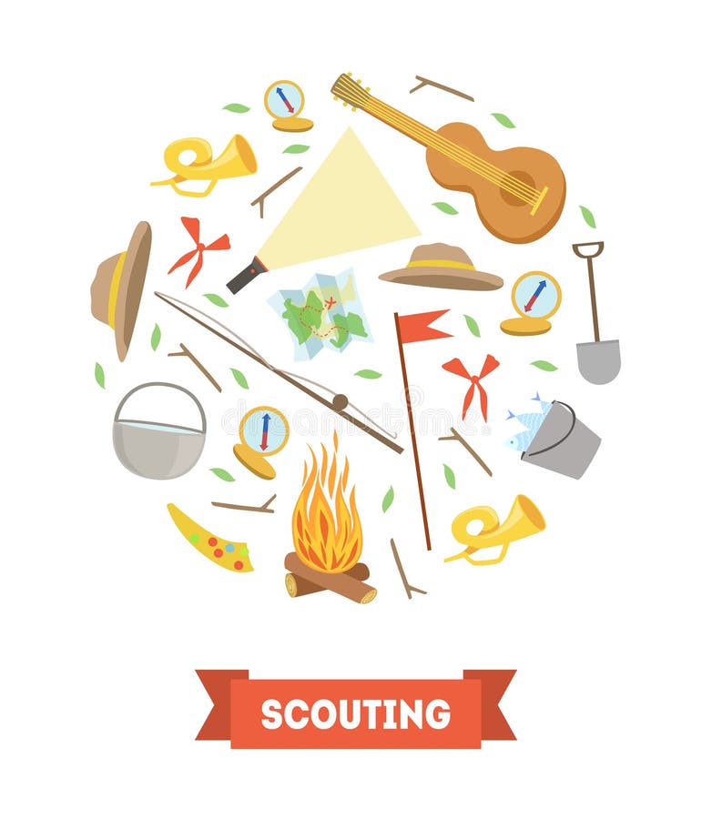 Scout Banner Template with Camping and Hiking Equipment, Scouting Boy ...