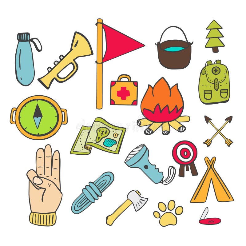 Scouting Doodle Drawings are a Set of Objects for Scouting Stock Vector ...