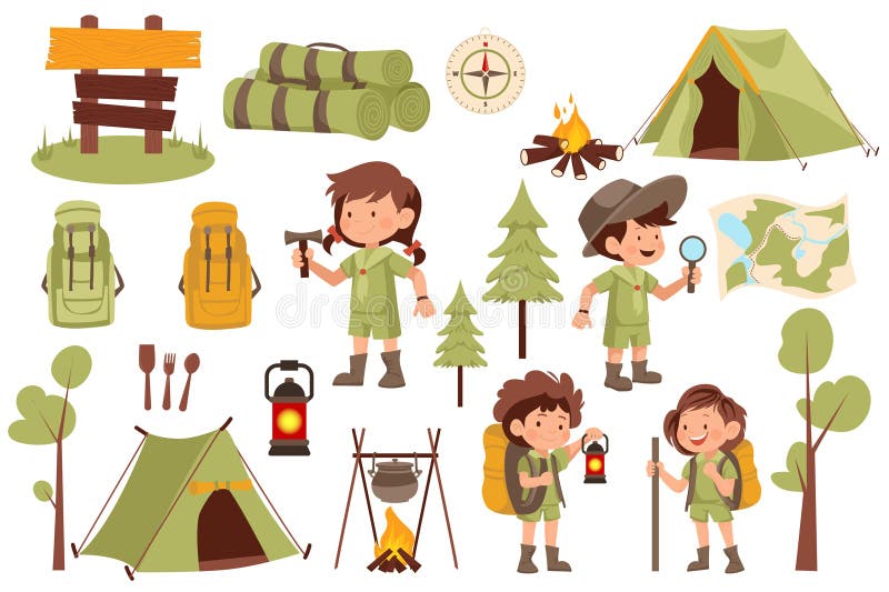Scouts Camping Set Elements Stock Vector - Illustration of elements, tree: 363902034