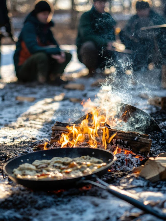 Scouts Cook Over an Open Campfire Using Iron Pans while Enjoying the ...