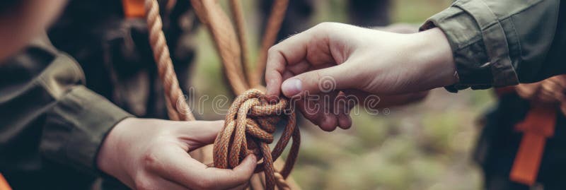 Hands Skillfully Tying Knots during a Scout Training Session in a ...