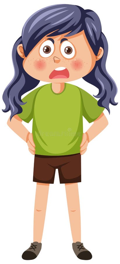 Scowl Girl Standing Akimbo Pose Stock Vector - Illustration of female ...
