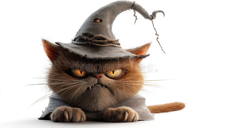 Scowling Cat in a Wizard Hat Poses with Claws Ready in a Whimsical ...