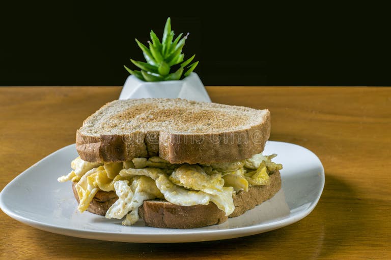 Scramble Egg on Toasted Wheat Bread with Coffee Stock Photo - Image of ...