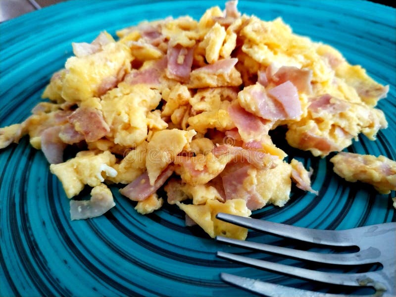 Scramble eggs with ham stock image. Image of eggs, scramble - 275655063