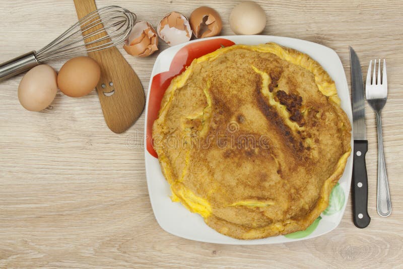 Scrambled Egg Omelet on a Wooden Table. Stock Photo - Image of ...