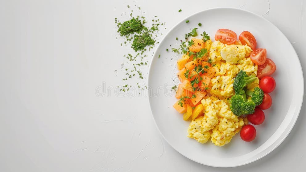 Scrambled Eggs and Assorted Vegetarian Breakfast Items Arranged on a ...