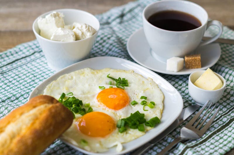 Scrambled Eggs, Bread, Butter, Coffee. Stock Photo - Image of morning ...
