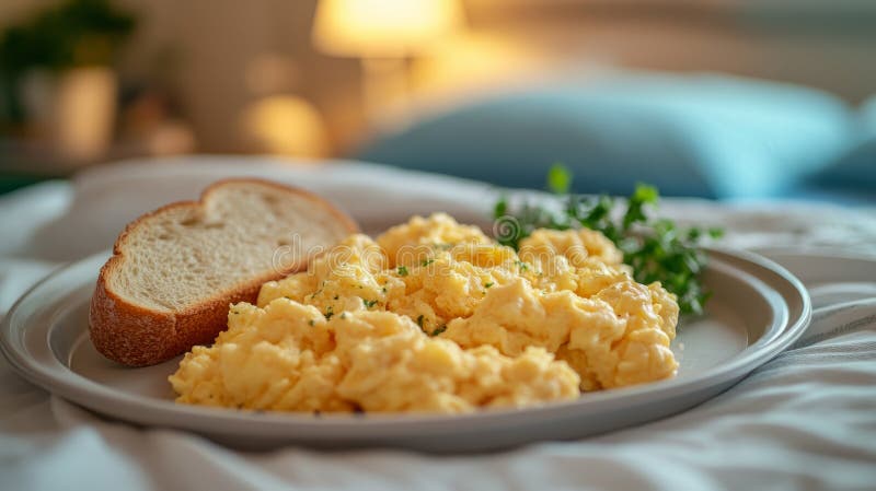 Scrambled Eggs Bread Plate Cozy Morning Setting Stock Photos - Free ...