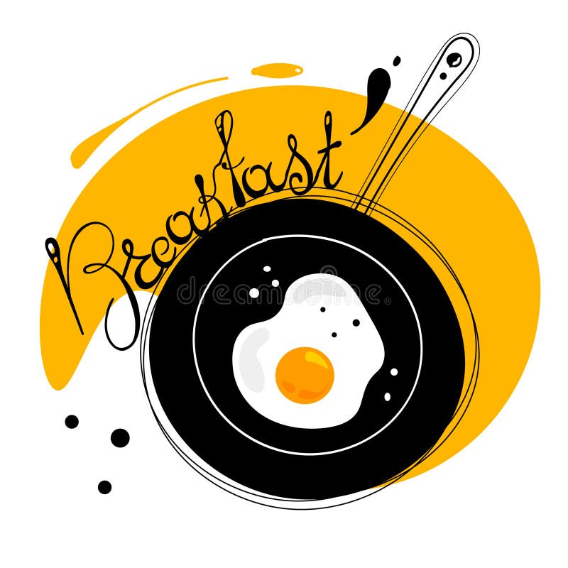 Scrambled Eggs in a Frying Pan and the Inscription Breakfast Stock ...