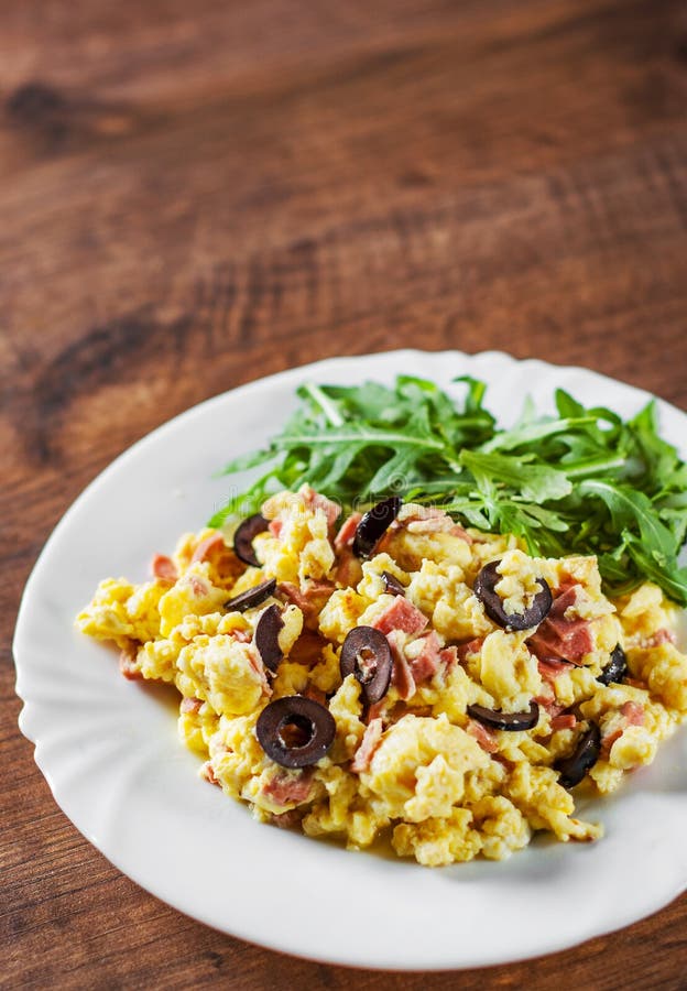 Scrambled Eggs with Ham and Cheese Stock Image - Image of organic ...