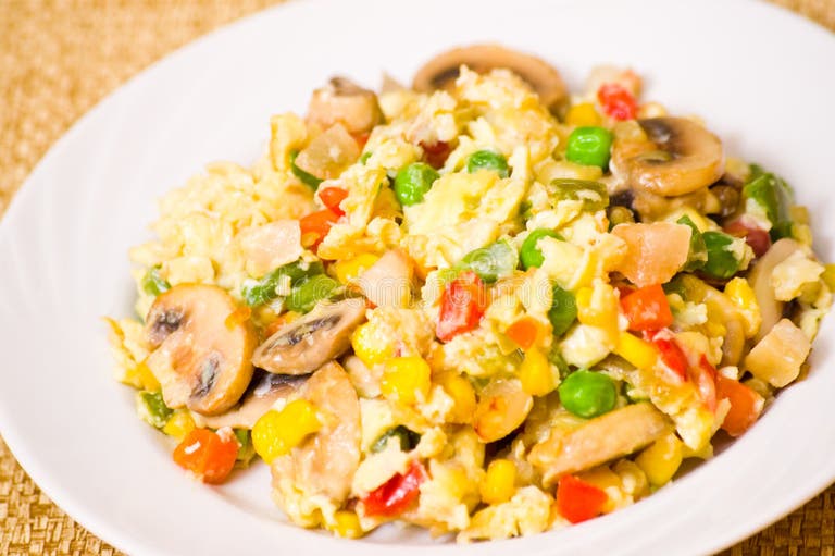 Scrambled Eggs with Mushrooms and Vegetables Stock Photo - Image of ...