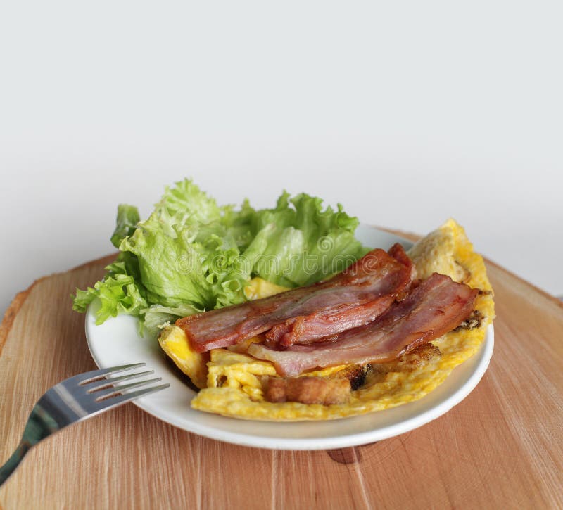 Scrambled Eggs Omelette with Bacon Stock Image - Image of omelette ...