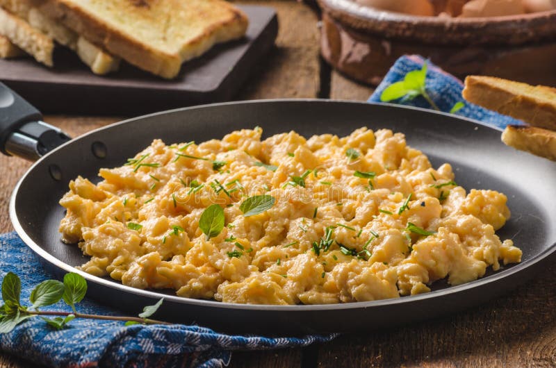 Scrambled Eggs Rustic Style Stock Photo - Image of blue, morning: 67362192
