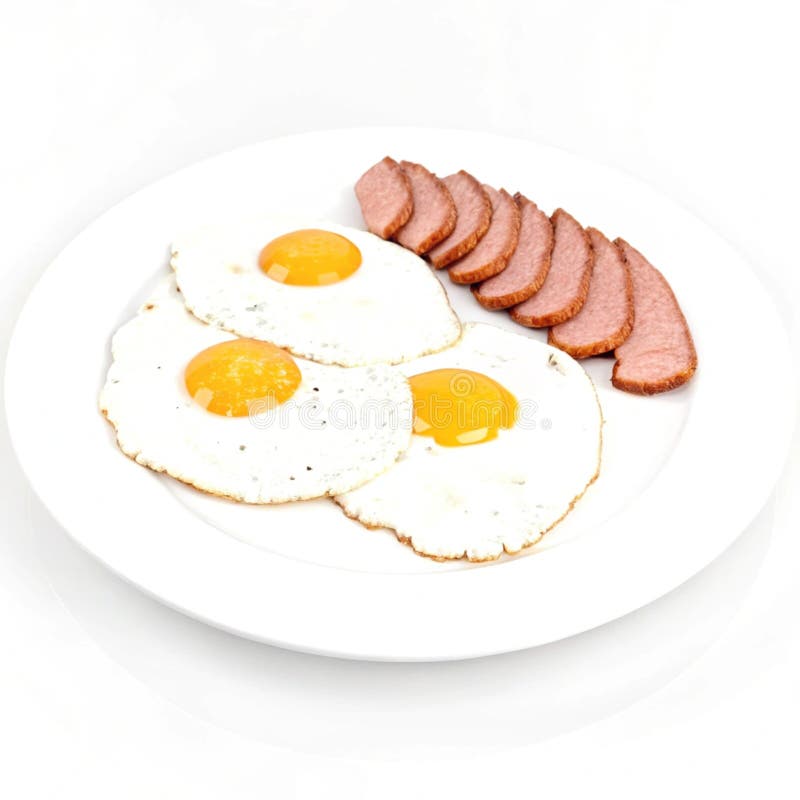Scrambled Eggs and Sliced Meat 3D Icon on White Background Stock ...