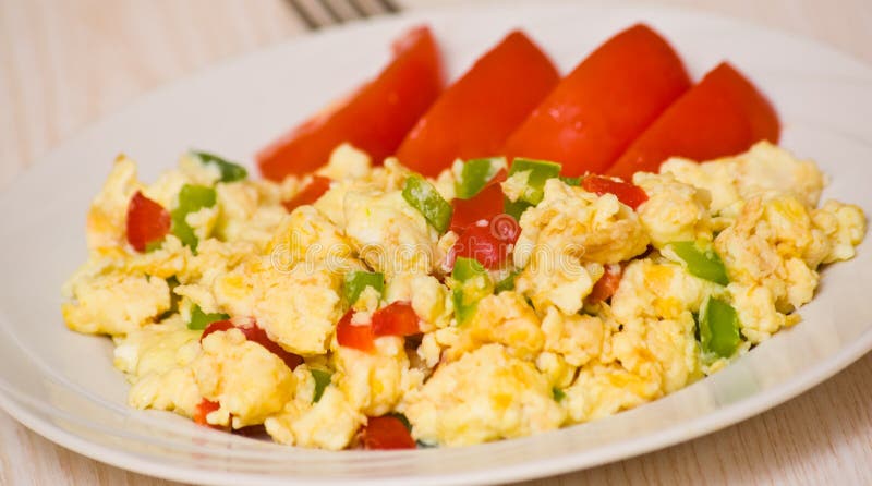 Scrambled Eggs with Vegetables Stock Photo - Image of organic, cooked ...