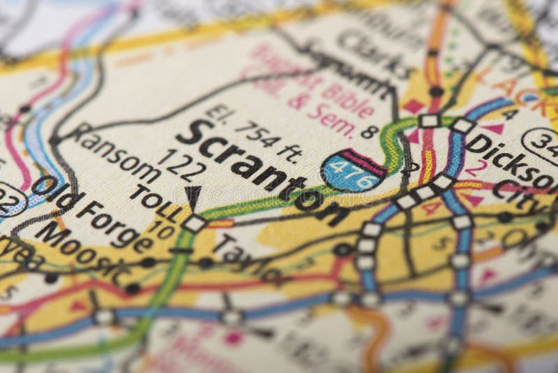 Scranton on map stock image. Image of paper, print, political - 147320149