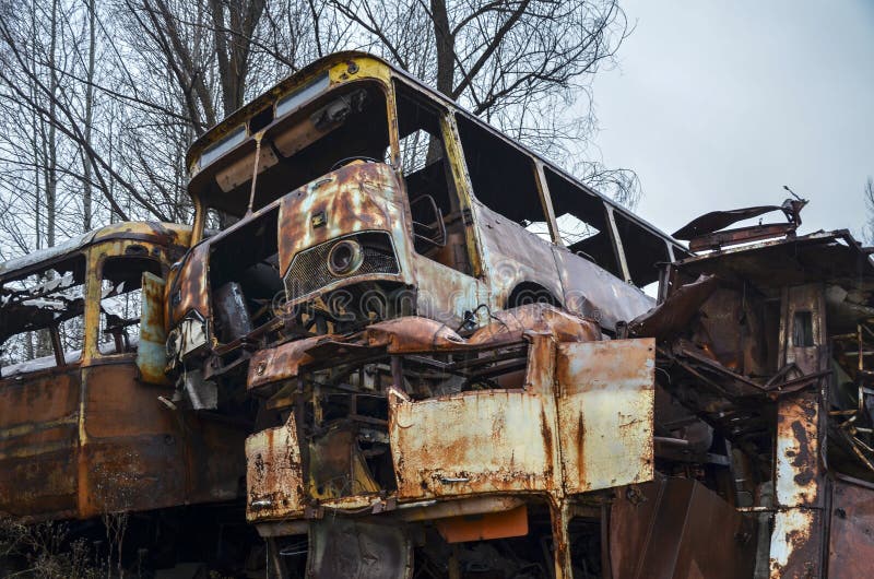 Scrap of Abandoned and Forgotten Old Rusty Bus in Forest Stock Photo ...