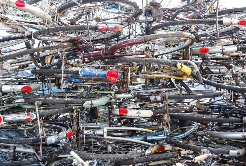 The Scrap Bicycle with Tire Lying on the Garbage Dump Stock Image ...