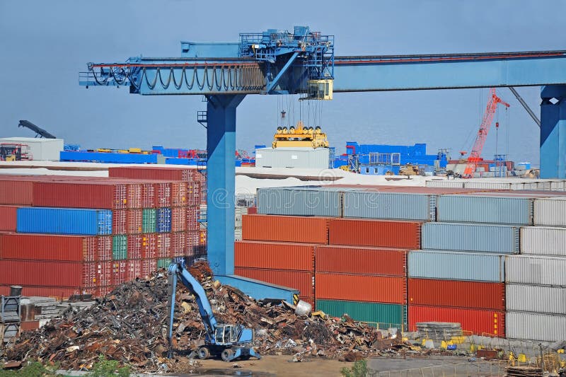 Scrap Metal, Container and Pipe in Port Stock Image - Image of nautical ...
