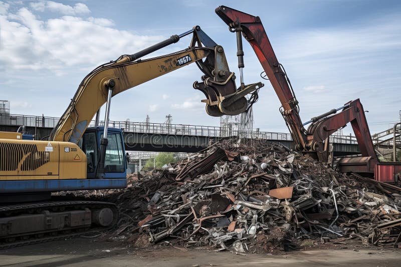 Scrap Metal Recycling Plant and Crane-loading Scrap in a Train Stock ...