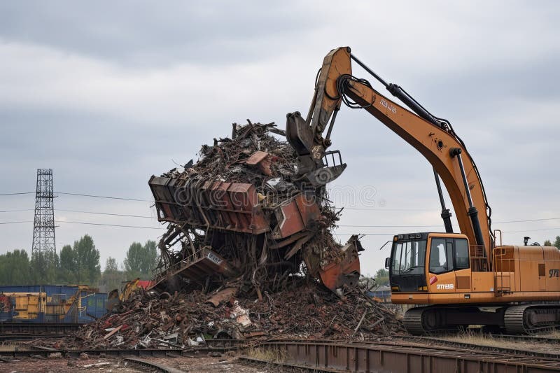 Scrap Metal Recycling Plant and Crane-loading Scrap in a Train Stock ...