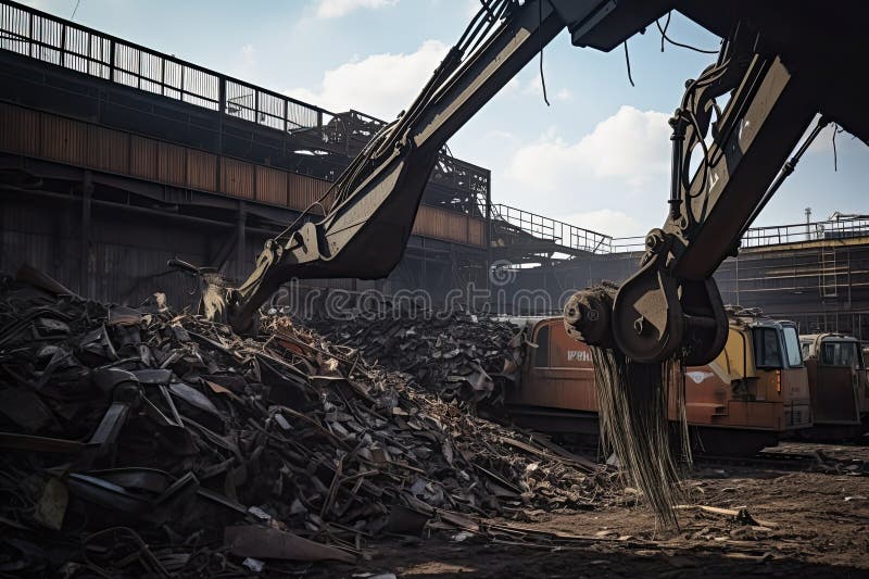 Scrap Metal Recycling Plant and Crane-loading Scrap in a Train Stock ...