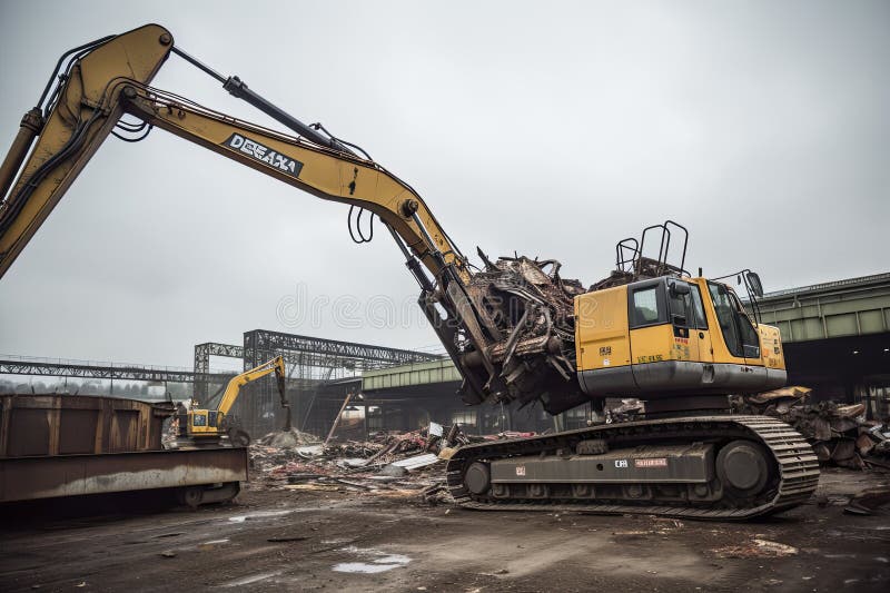 Scrap Metal Recycling Plant and Crane-loading Scrap in a Train Stock ...