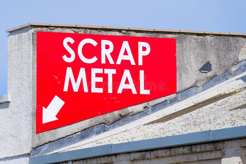 Scrap Metal Sign at Recycling Compound Stock Photo - Image of digger ...