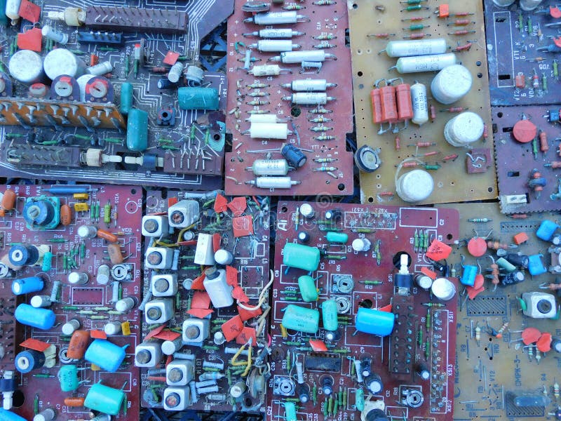 Scrap of Old Printed Circuit Boards from Televisions and Radios Stock ...