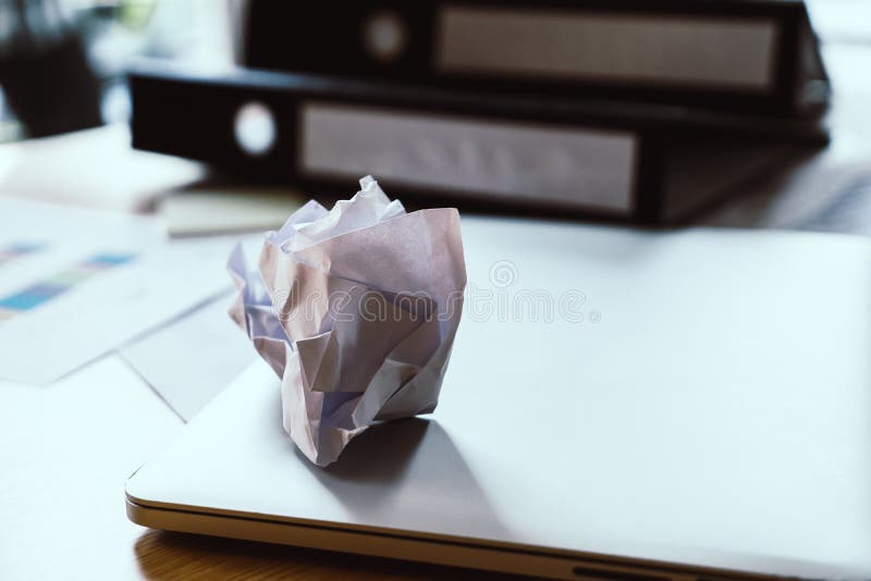 Scrap Paper Ball on Laptop on Office Table Stock Image - Image of ...