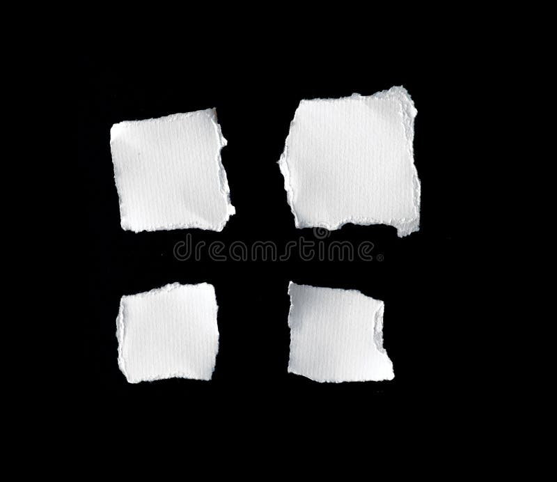 Collection of White Ripped Pieces of Paper on Black Background Stock ...