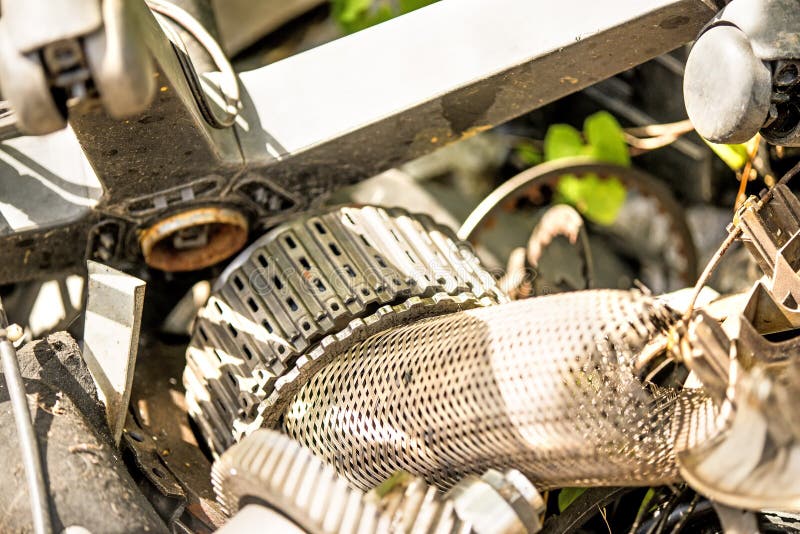 Scrap yard with car parts stock image. Image of gears - 97797413