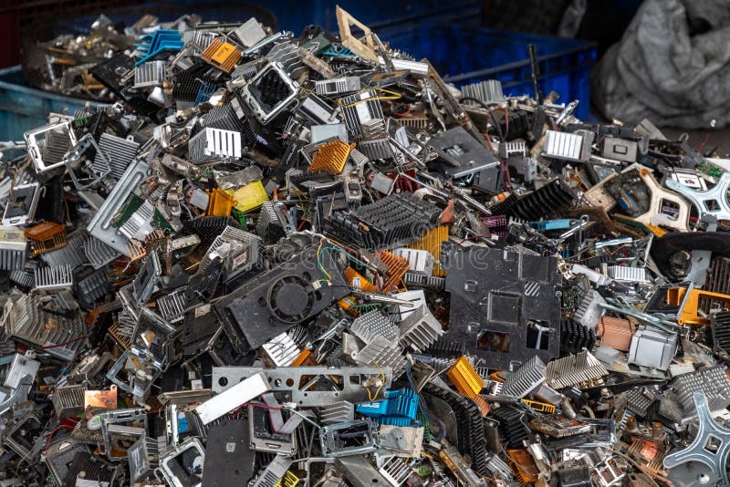 Scrap Yard Electronic Waste for Recycling with Selective Focus. Stock ...