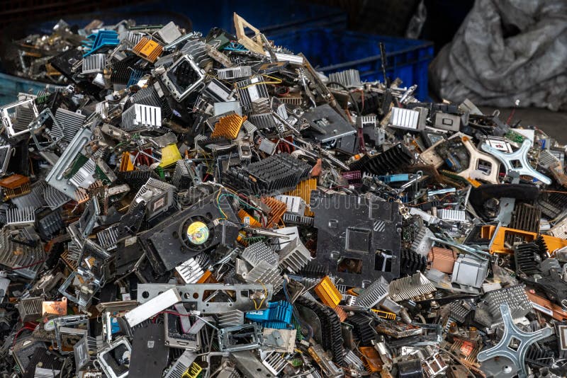 Scrap Yard Electronic Waste for Recycling with Selective Focus. Stock ...