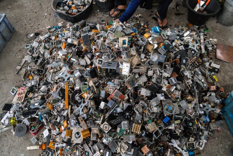 Scrap Yard Electronic Waste for Recycling with Selective Focus. Stock ...