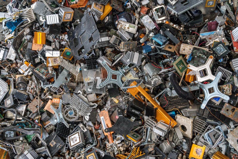 Scrap Yard Electronic Waste for Recycling with Selective Focus. Stock ...